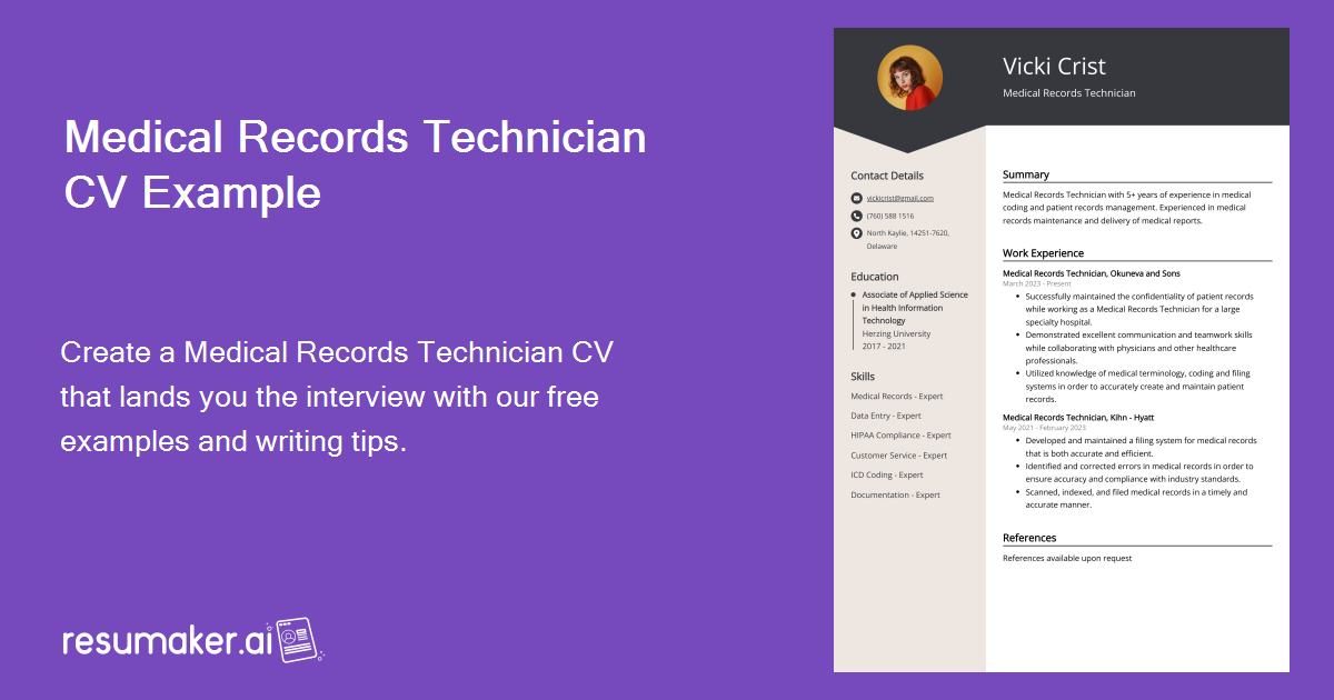Medical Records Technician CV: Job Description, Sample & Guide