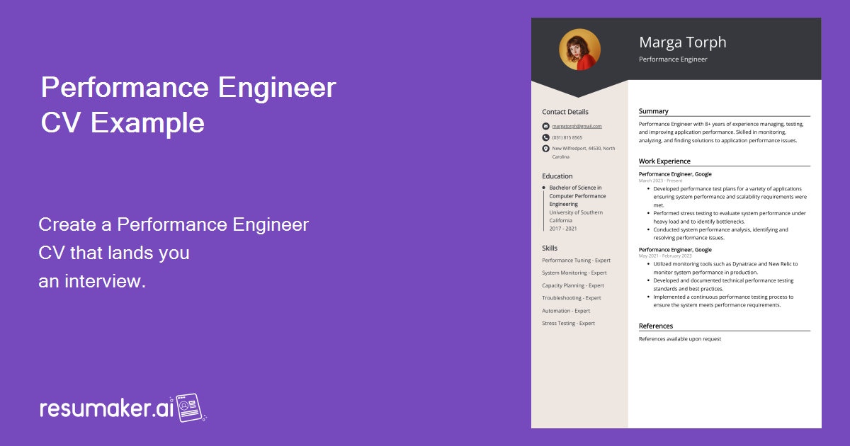 Performance Engineer CV Examples (Template & 20+ Tips)