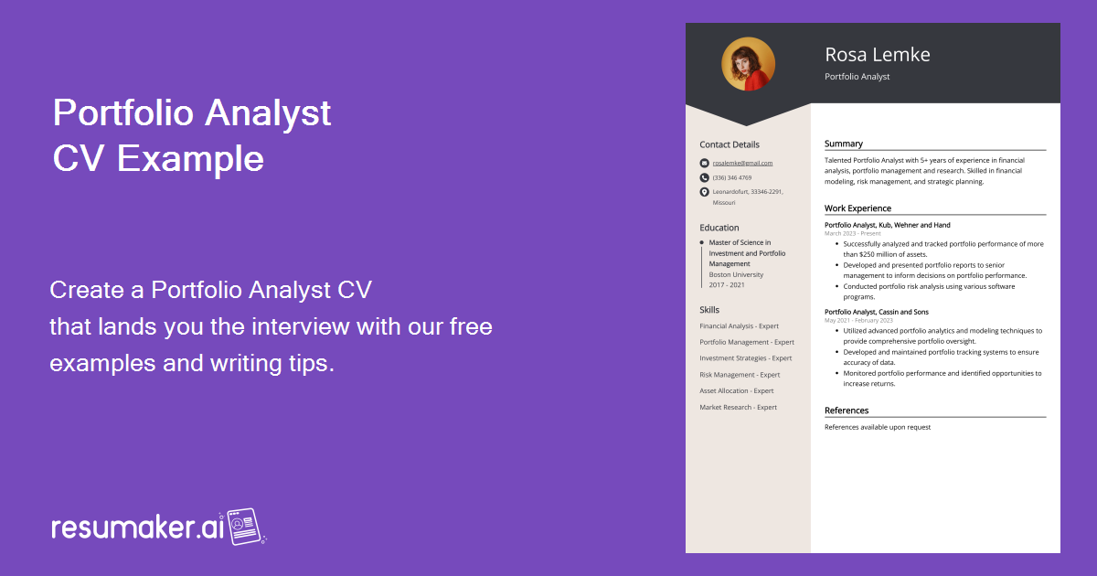 Portfolio Analyst CV Examples (Template & 20+ Tips)