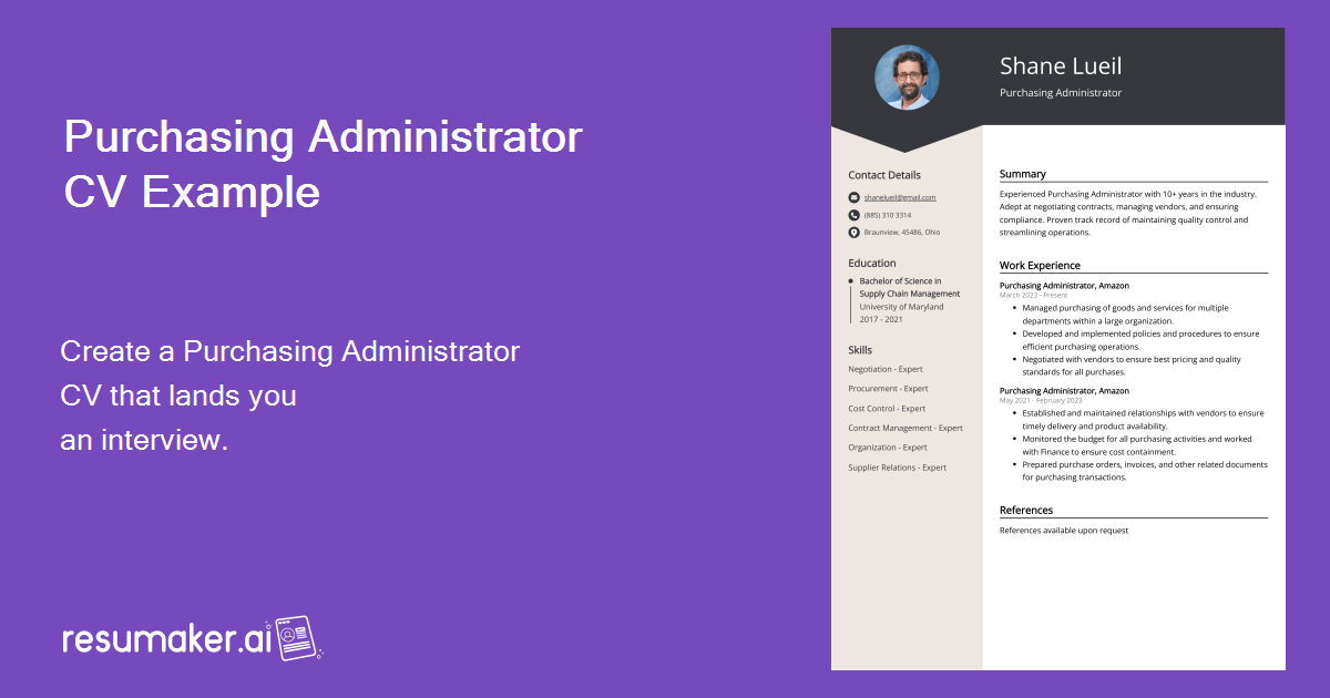 Purchasing Administrator CV Examples (Template & 20+ Tips) Purchasing Administrator CV Examples (Template & 20+ Tips)