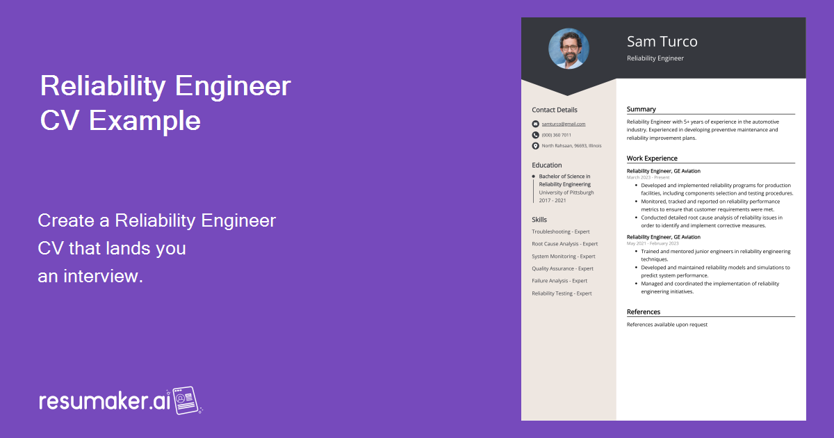 Reliability Engineer CV Examples (Template & 20+ Tips)
