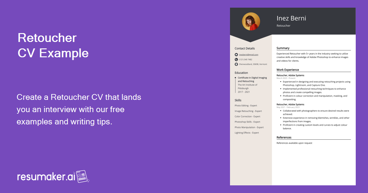 Retoucher CV Examples (Template & 20+ Tips)