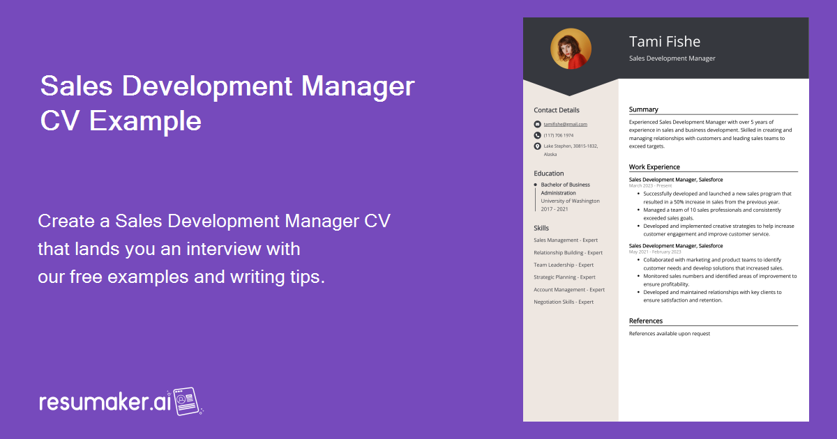 Sales Development Manager CV Examples (Template & 20+ Tips)