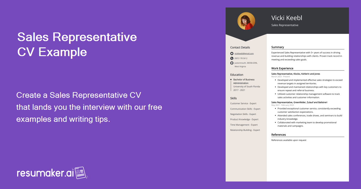Sales Representative CV Examples (Template & 20+ Tips)