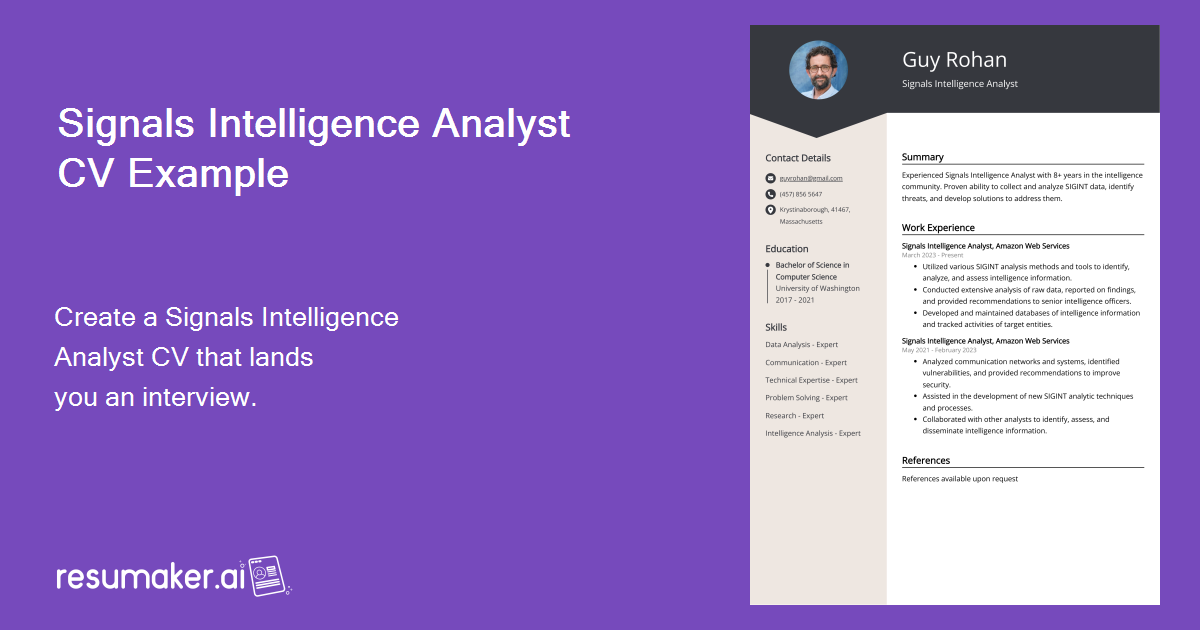 Signals Intelligence Analyst CV Examples (Template & 20+ Tips)