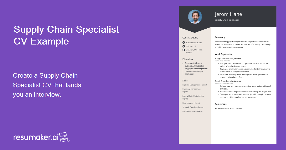 Supply Chain Specialist CV Examples (Template & 20+ Tips)