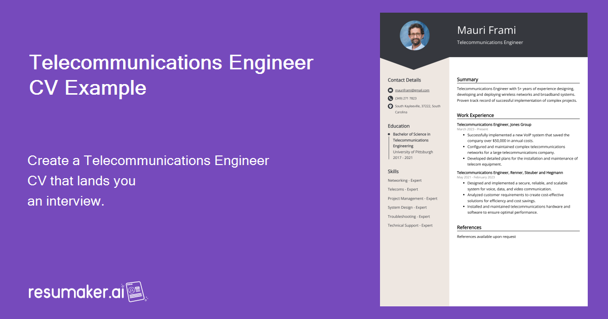 Telecommunications Engineer CV Examples (Template & 20+ Tips)