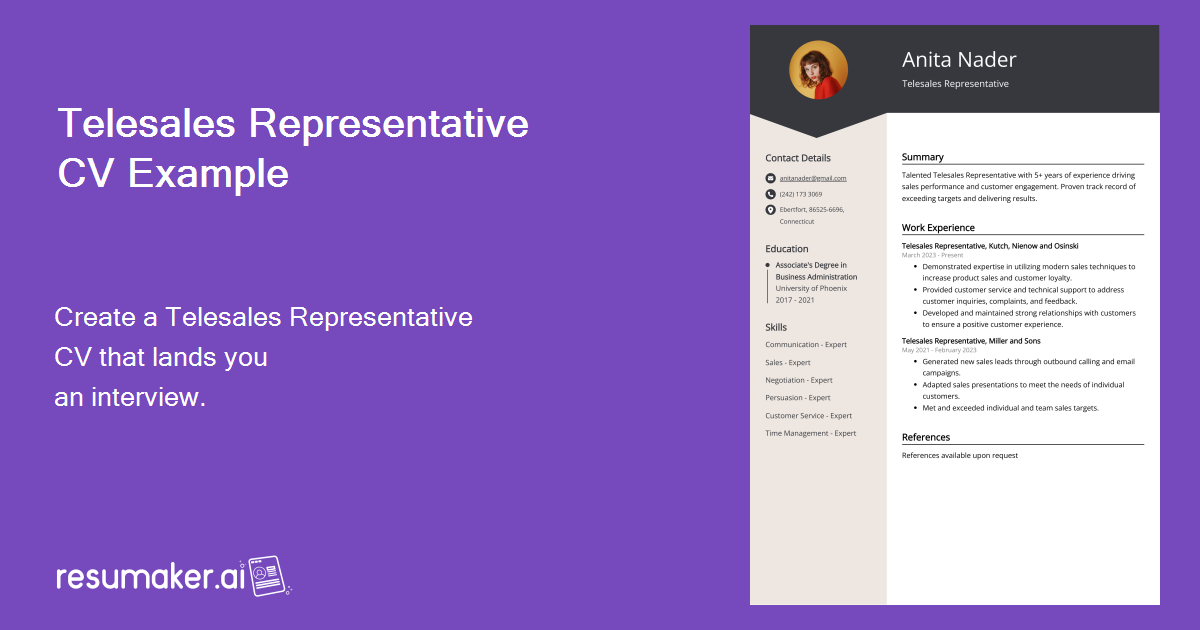 Telesales Representative CV Examples (Template & 20+ Tips)