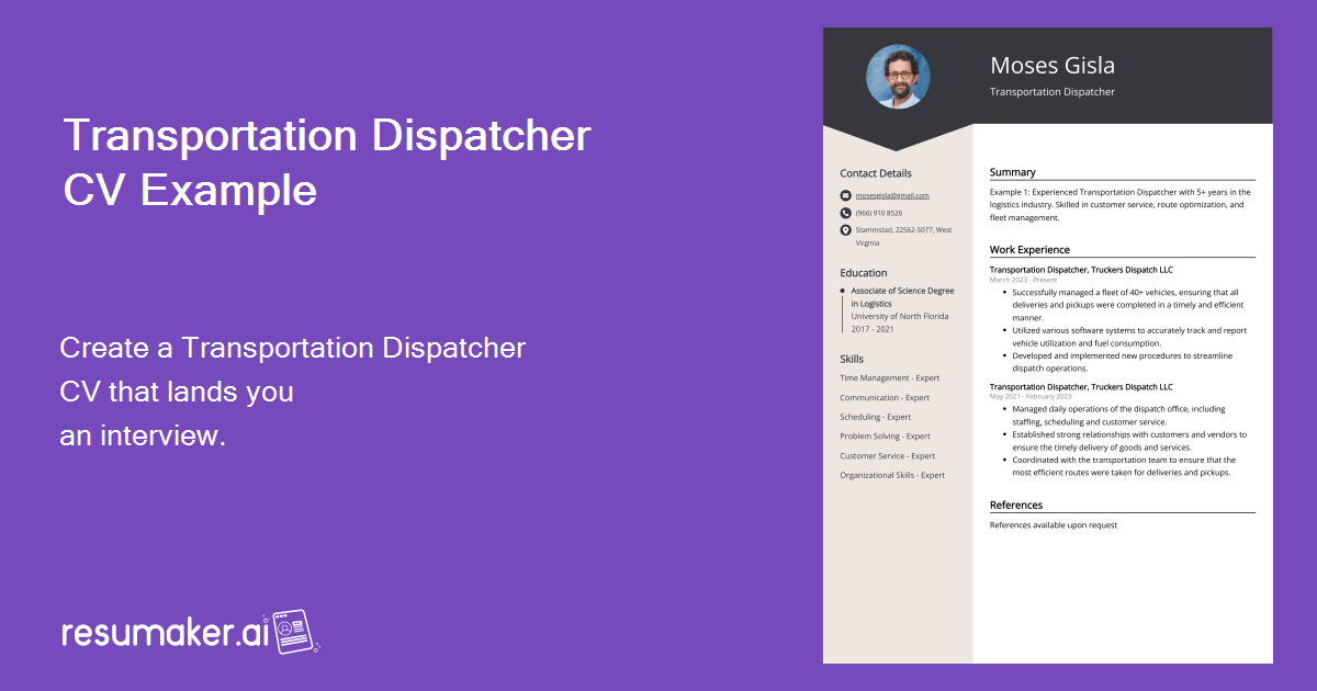 Transportation Dispatcher CV Examples (Template & 20+ Tips)