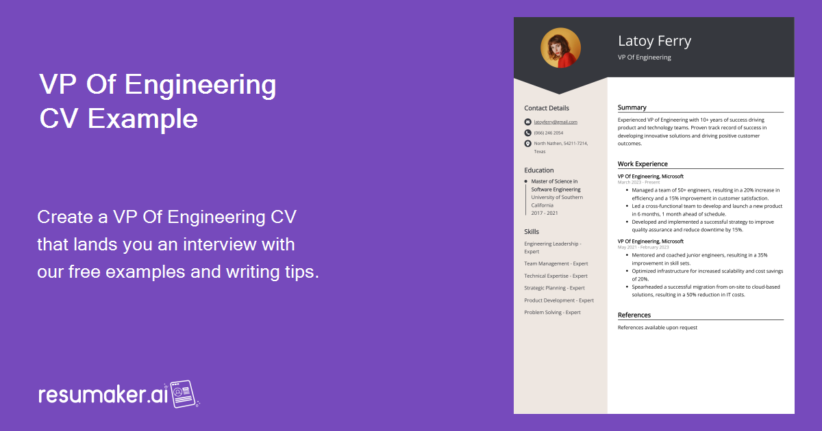 VP Of Engineering CV Examples & Guide