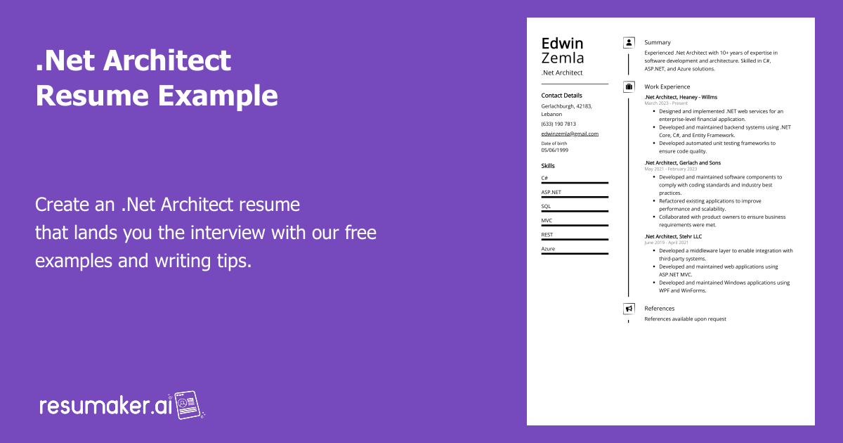 Dot Net Architect Resume Example (Free Guide)