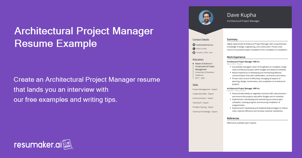 Architectural Project Manager Resume Example for 2024 (Skills & Templates)