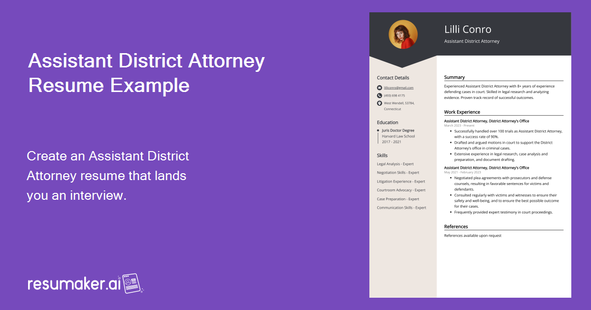 Assistant District Attorney Resume Example for 2024