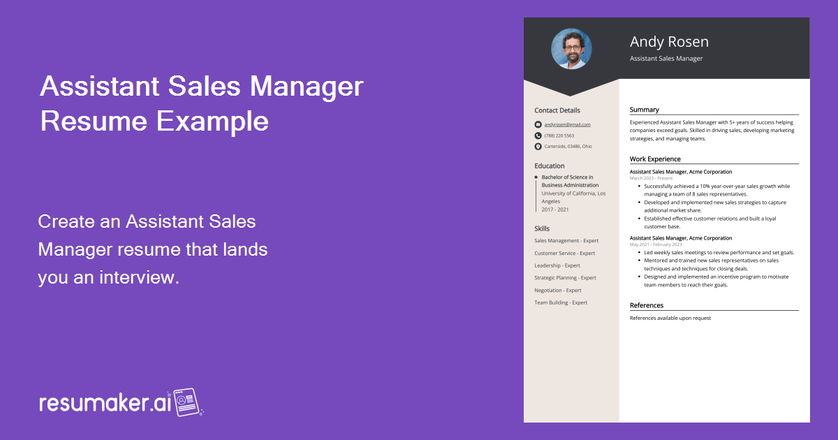 Assistant Sales Manager Resume Example for 2025