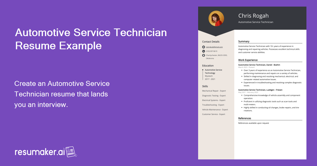 Automotive Service Technician Resume Example for 2024