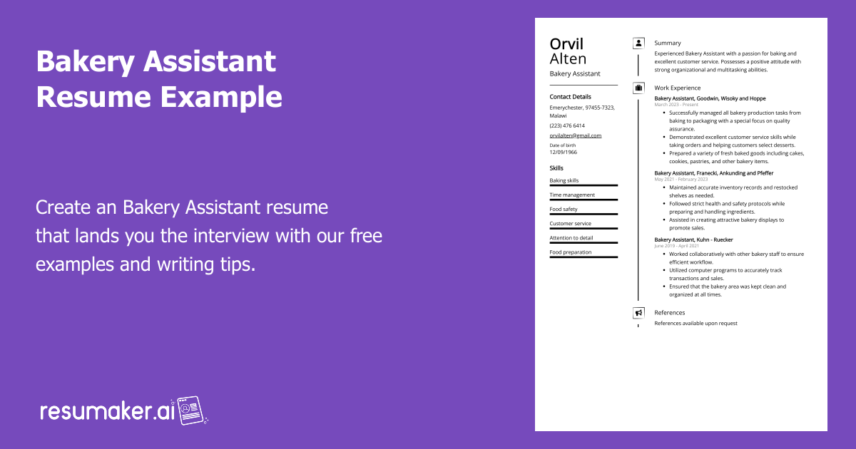 Bakery Assistant Resume Example (Free Guide)