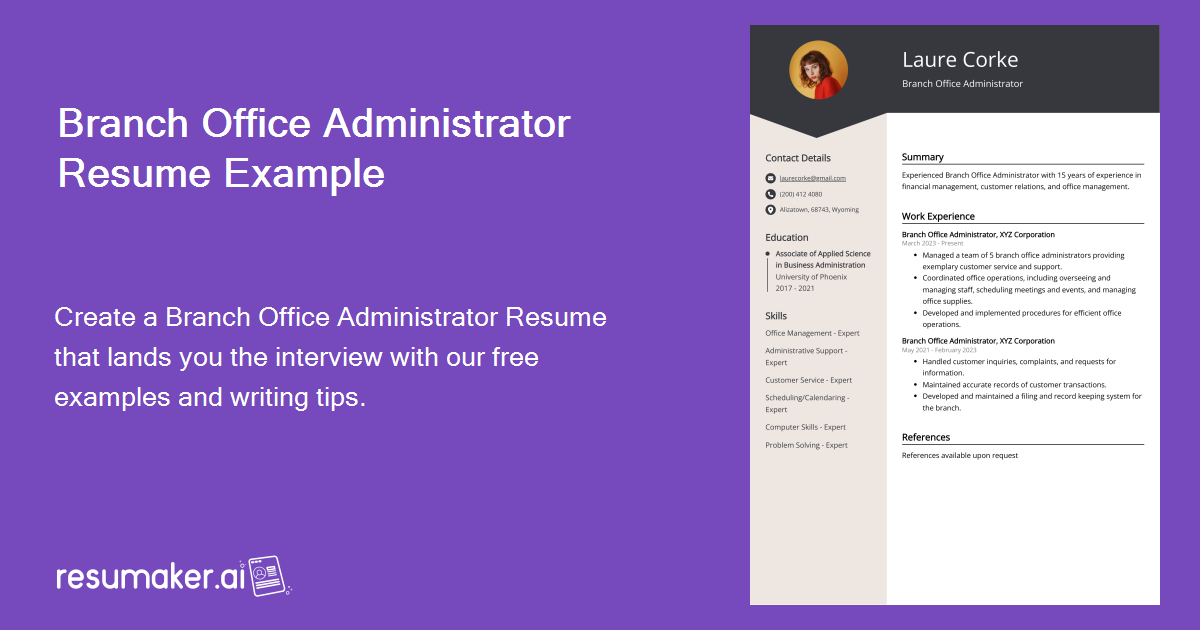 Branch Office Administrator Resume Example for 2025 (Skills & Templates)