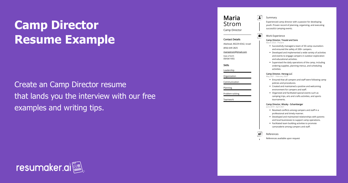 Camp Director Resume Example (Free Guide)