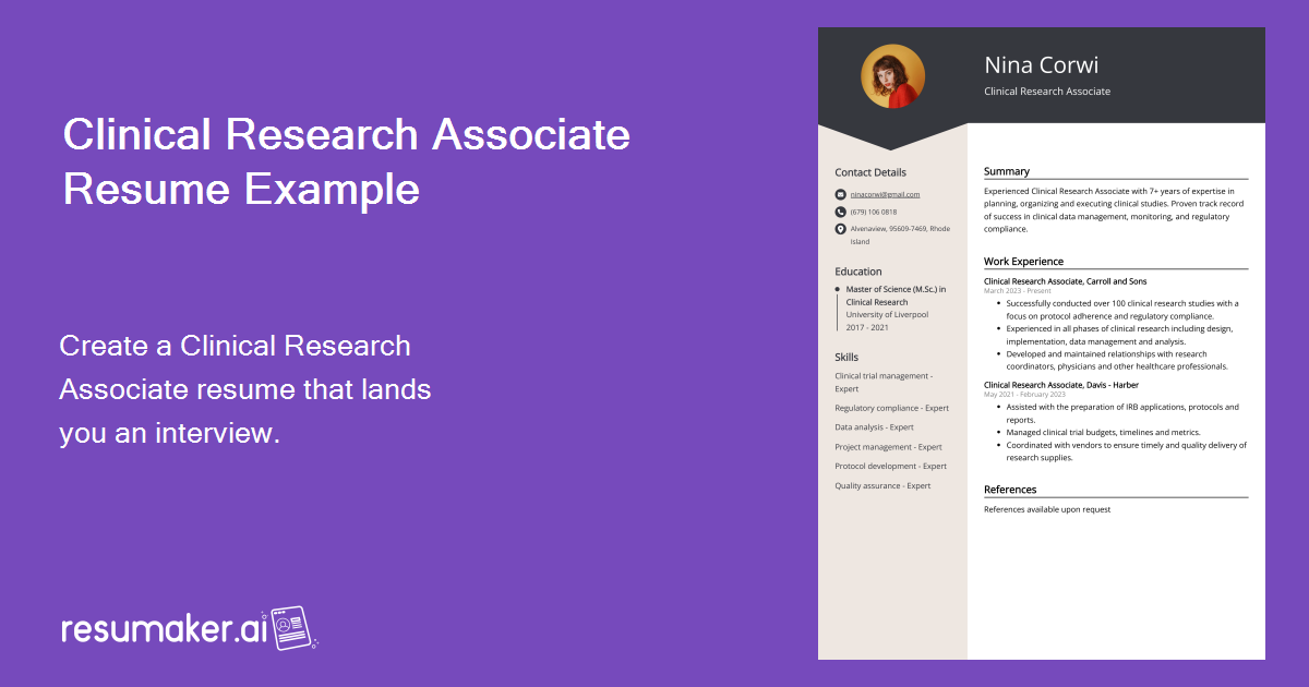 Clinical Research Associate Resume