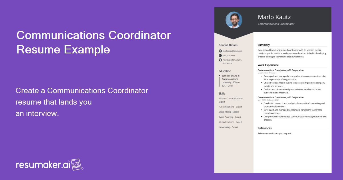 Communications Coordinator Resume Example for 2024