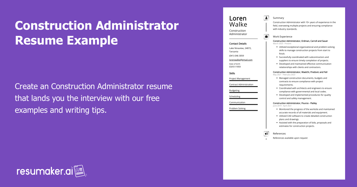 Construction Administrator Resume Example (Free Guide)