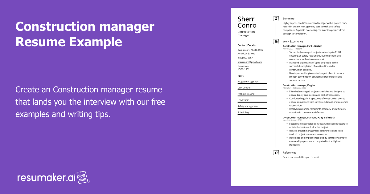 General Construction Manager Resume Sample Resume Of Construction