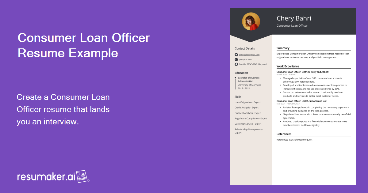 Consumer Loan Officer Resume Example for 2024