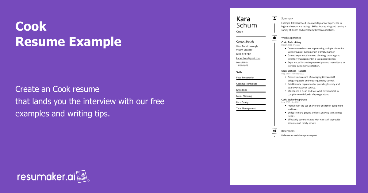 Sample Cook Resume