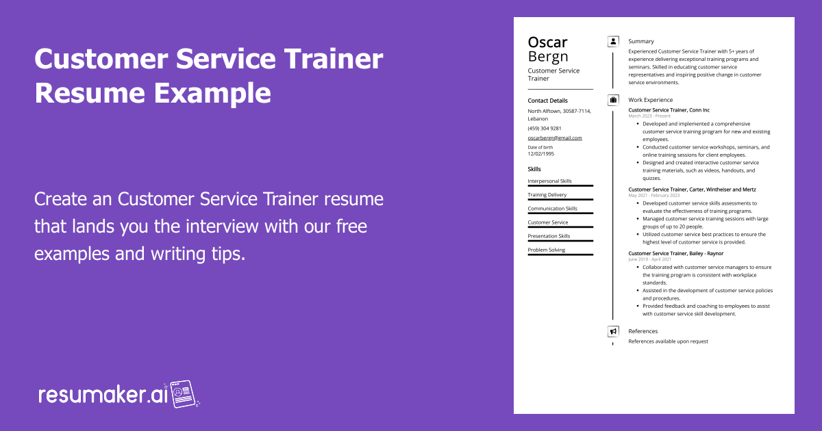 Customer Service Trainer Resume Example (Free Guide)