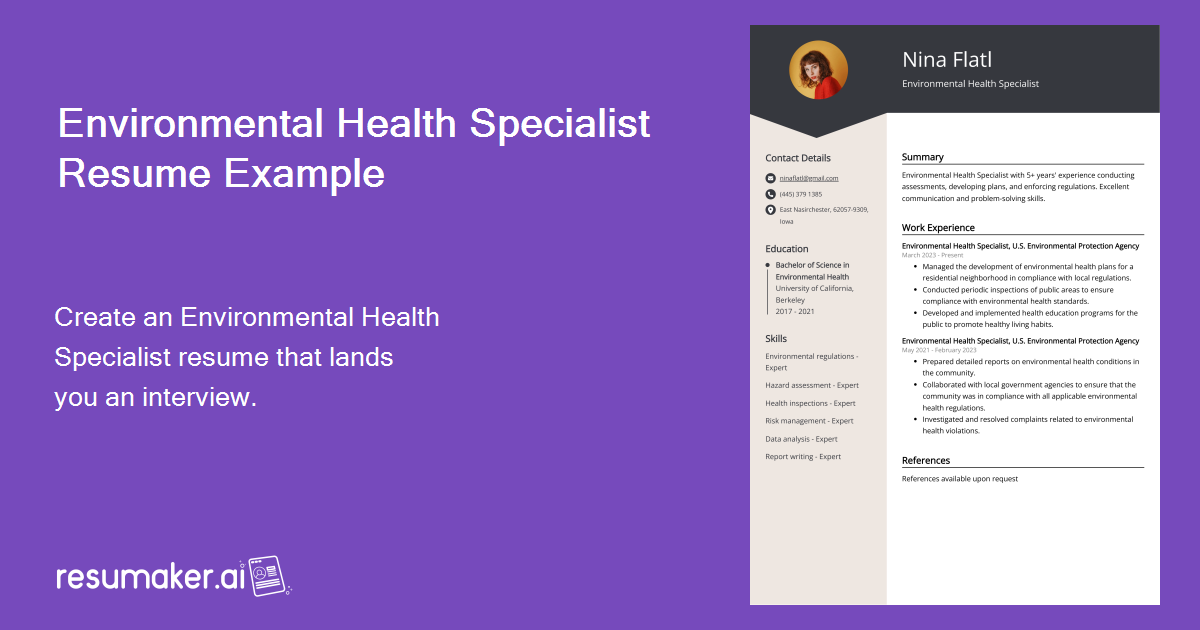 Environmental Health Specialist Resume Example for 2024