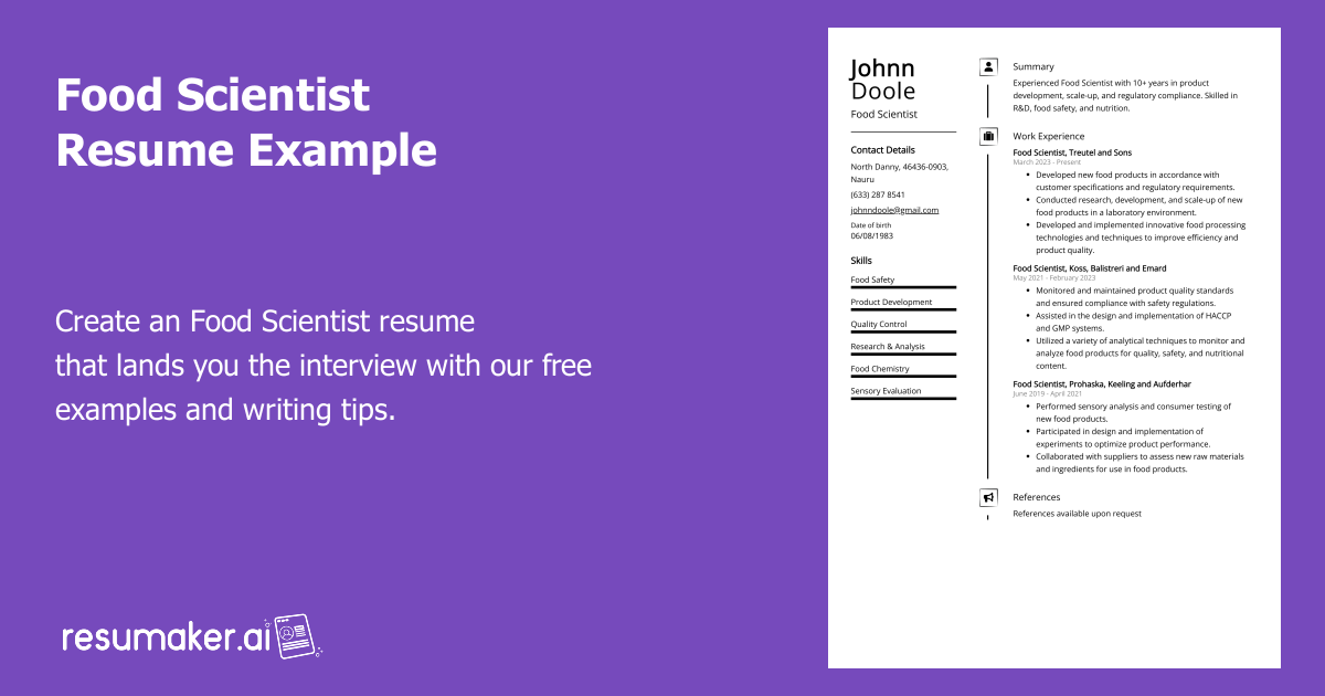 Food Scientist Resume Example (Free Guide)
