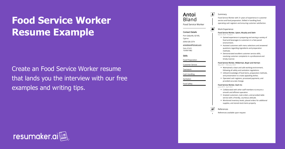 Resume Food Service