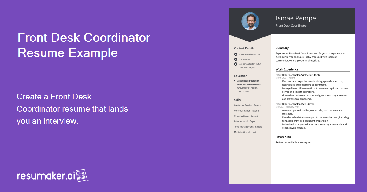 Front Desk Coordinator Resume: Sample & Guide (Entry Level & Senior Jobs)