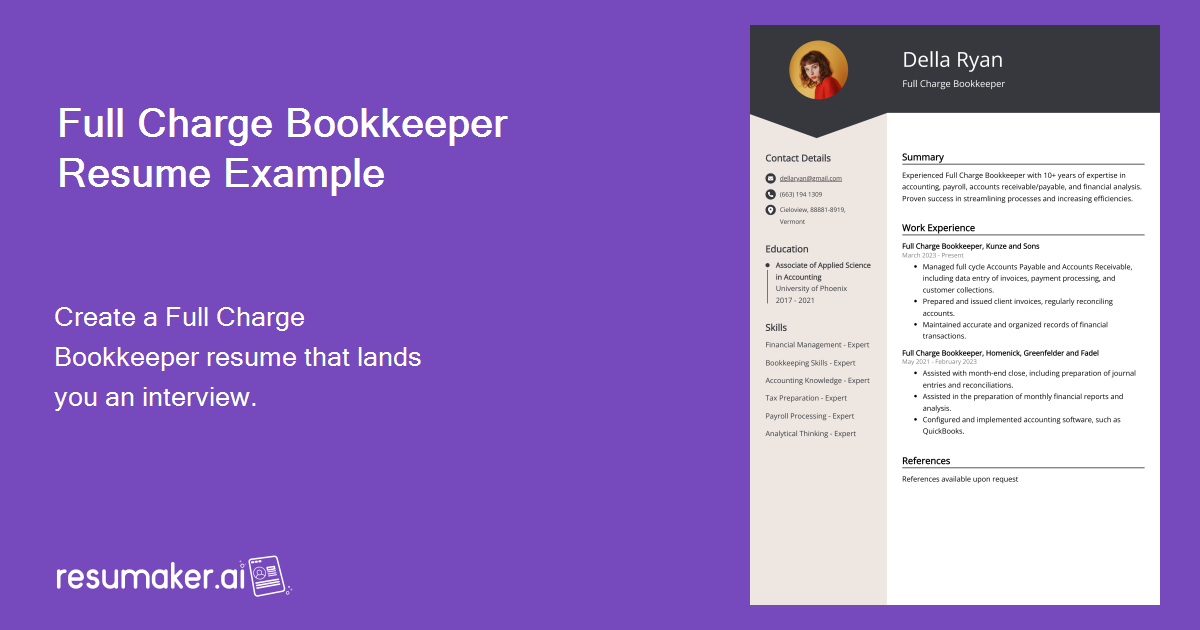 Full Charge Bookkeeper Resume: Sample & Guide (Entry Level & Senior Jobs)
