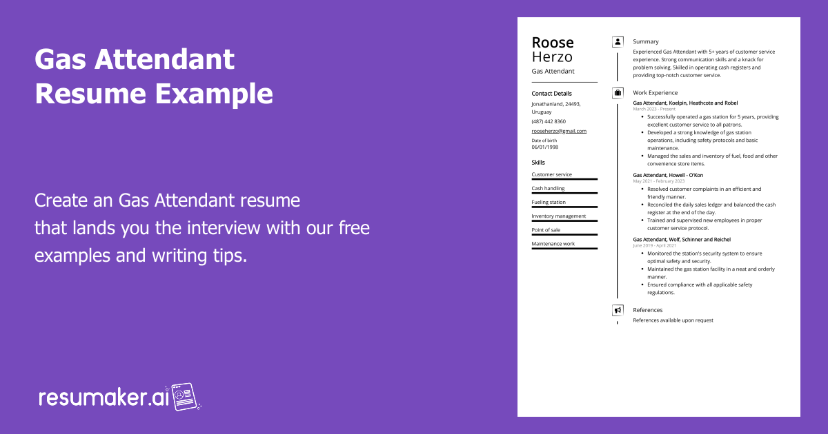 Gas Attendant Resume Example (Free Guide)