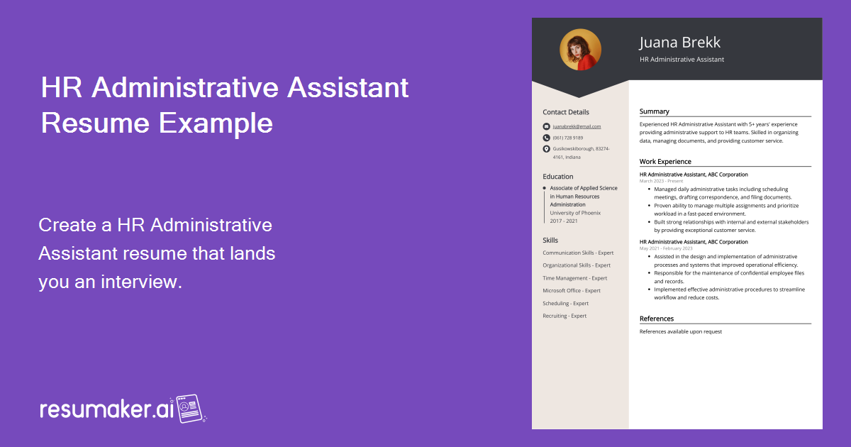 HR Administrative Assistant Resume: Sample & Guide (Entry Level ...