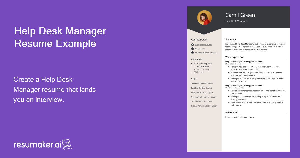 Help Desk Manager Resume: Sample & Guide (Entry Level & Senior Jobs)