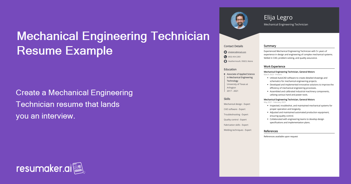 Mechanical Engineering Technician Resume: Job Description, Sample & Guide