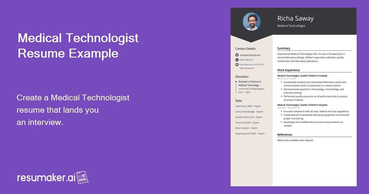 Medical Technologist Resume: Job Description, Sample & Guide