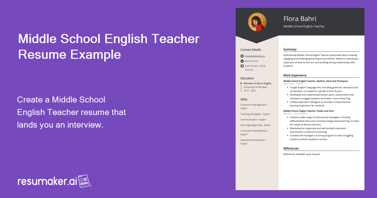 Middle School English Teacher Resume: Job Description, Sample & Guide