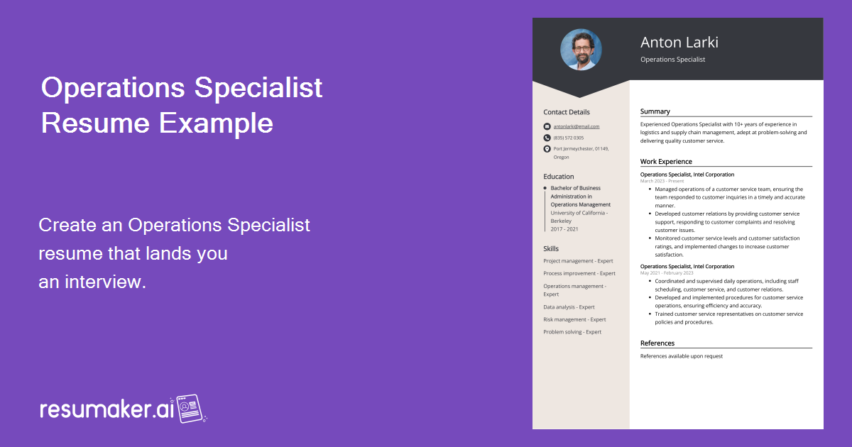 Operations Specialist Resume: Job Description, Sample & Guide
