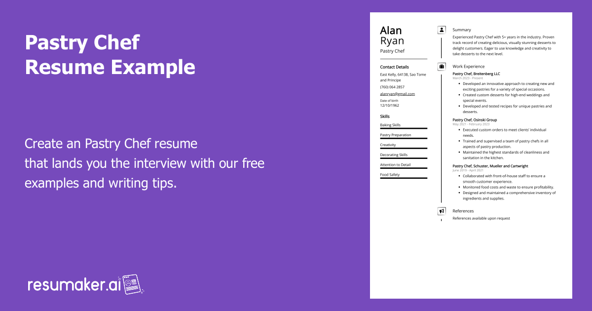 Pastry Chef Resume