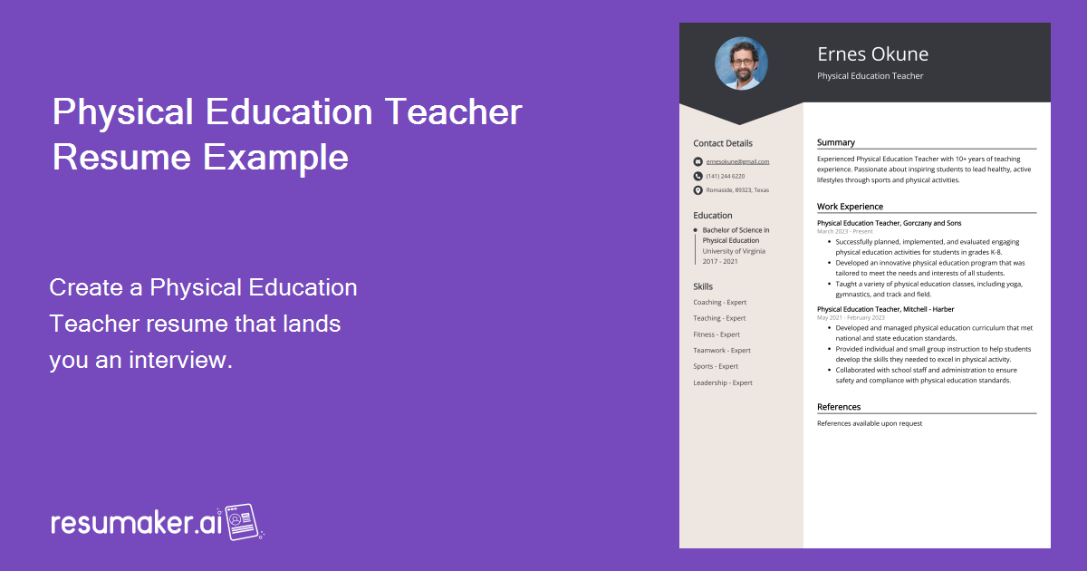 Physical Education Teacher Resume Examples (Template & 20+ Tips)
