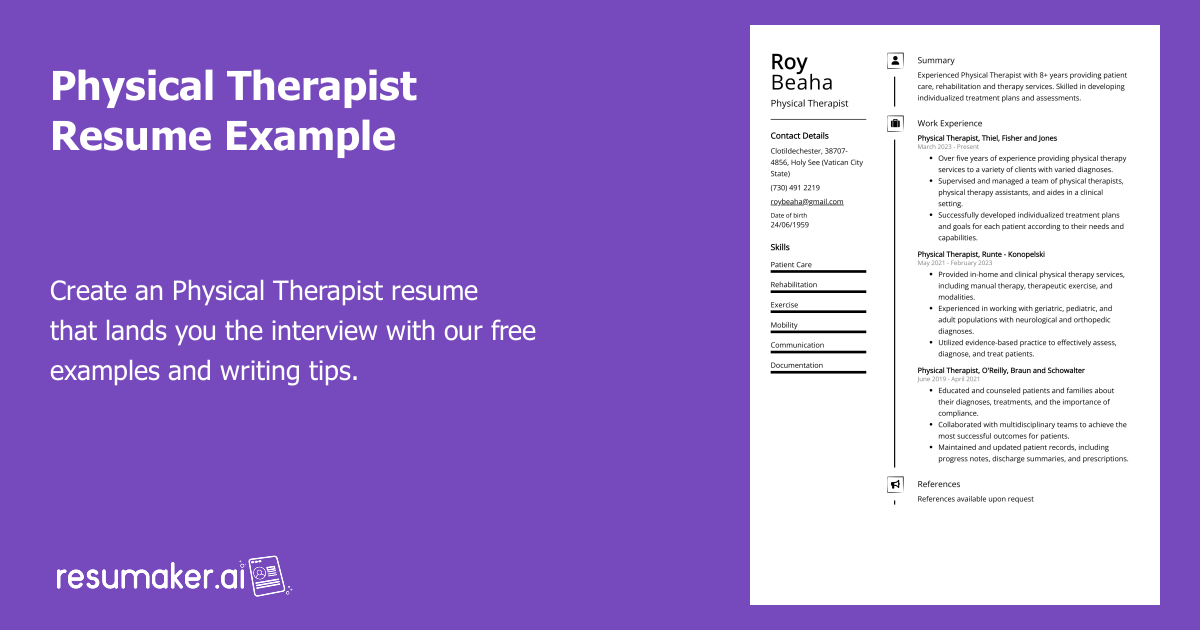 Experienced Physical Therapist Resume Example (Free Guide)