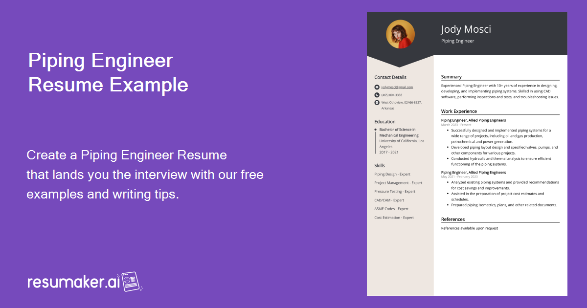 Piping Engineer Resume Examples (Template & 20+ Tips)