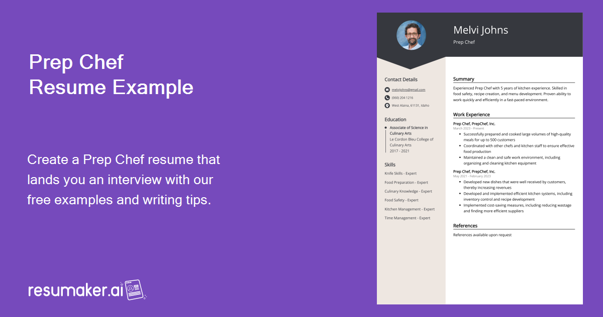 Prep Chef Resume Examples (Template & 20+ Tips)