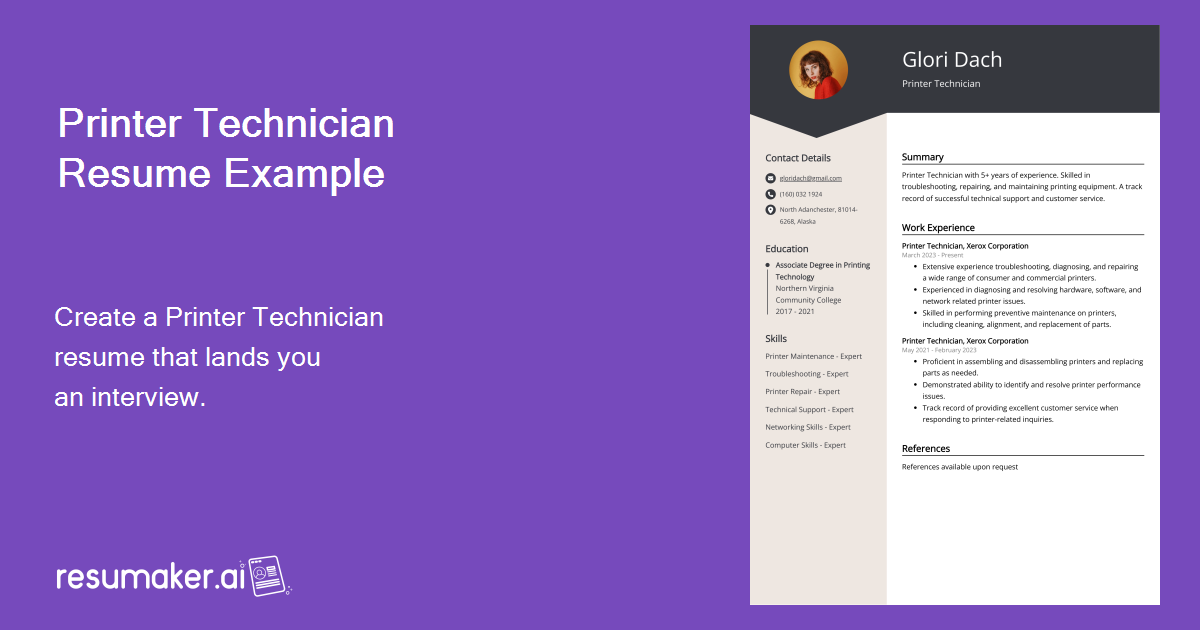 Printer Technician Resume Examples (Template & 20+ Tips)
