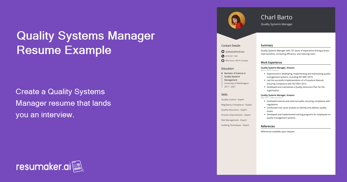 Quality Systems Manager Resume Examples (Template & 20+ Tips)