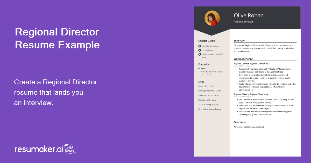 Regional Director Resume Examples (Template & 20+ Tips)