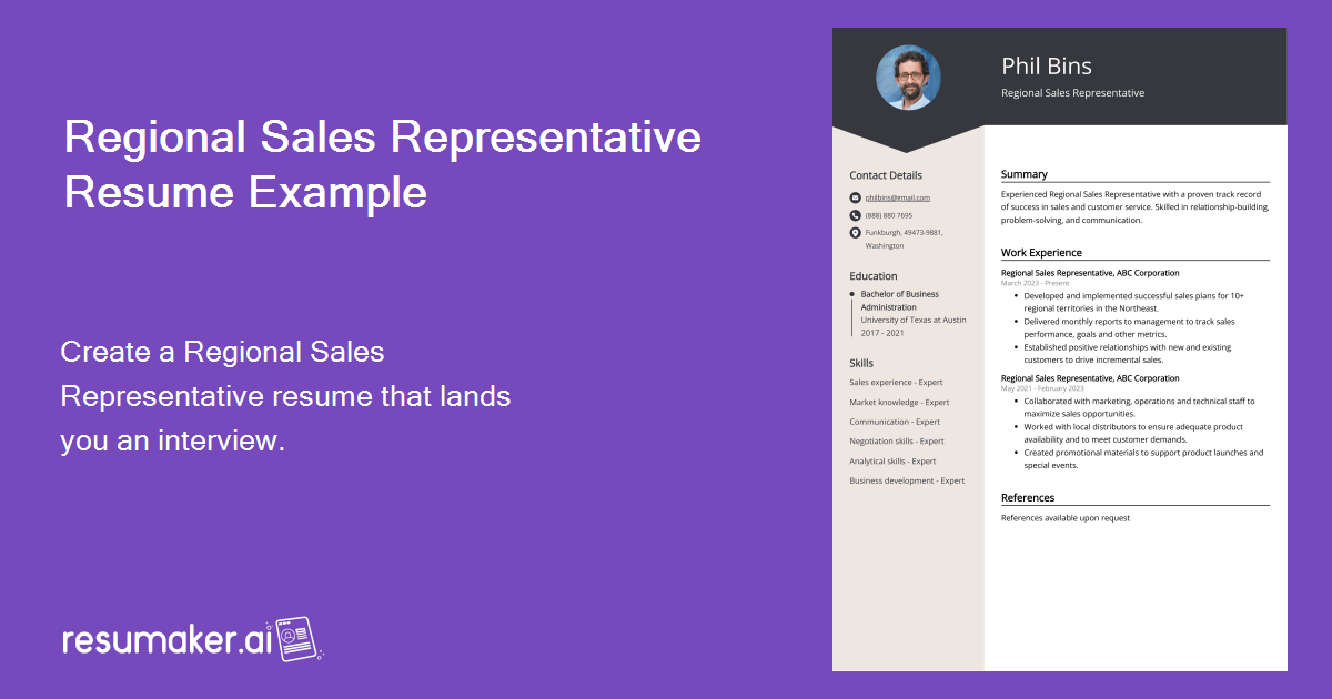 Regional Sales Representative Resume Examples (Template & 20+ Tips)